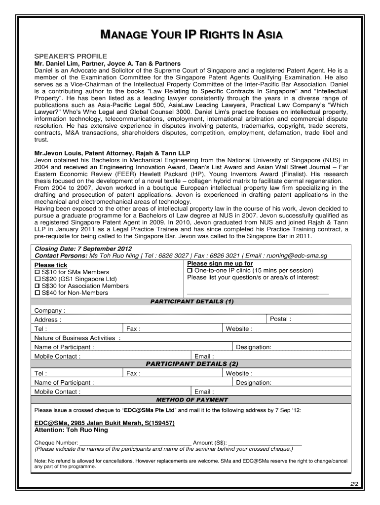 Fillable Online ANAGE OUR RIGHTS N SIA - smfederationorgsg Fax Email ...