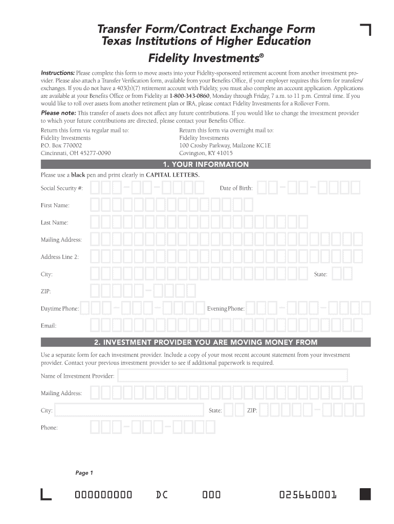 Fillable Online Transfer FormContract Exchange Form Texas Institutions ...