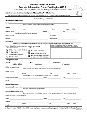 Fillable Online Southwest Family Care Alliance Provider Information ...