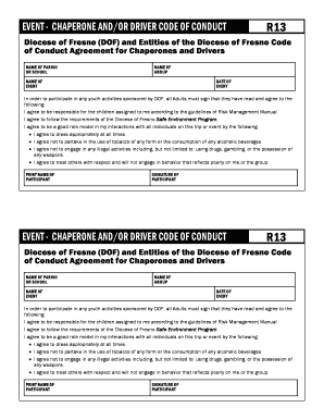 Fillable Online EVENT - CHAPERONE ANDOR DRIVER CODE OF CONDUCT Fax ...