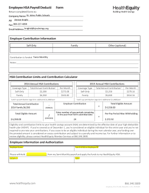 Fillable Online Employee HSA Payroll Deducti Form Return completed ...