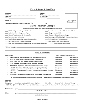 Fillable Online Food Allergy Plan - dcsk12ohus Fax Email Print - pdfFiller