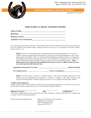 Fillable Online Home School Assessment Report - dcsk12ohus Fax Email ...
