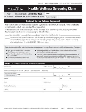 Fillable Online HALTHWLLNSS SCRNIN HealthWellness Screening Claim Fax ...