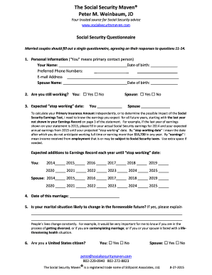 Fillable Online Questionnaire - The Social Security Maven Fax Email ...