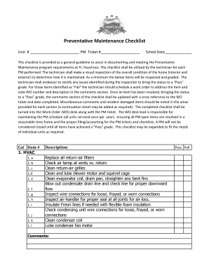 Fillable Online Preventative Maintenance Checklist - themichaelsorgcom ...
