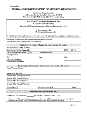 Fillable Online ohiopt INDIVIDUAL CEU HOLDER - Ohio Physical Therapy ...