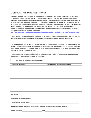 Fillable Online ecohealth CONFLICT OF INTEREST FORM - ecohealthnet Fax ...