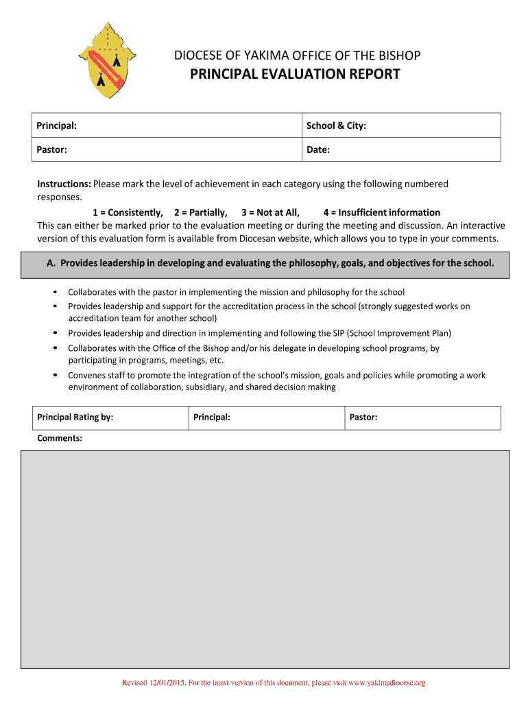 Fillable Online yakimadiocese PRINCIPAL EVALUATION REPORT ...