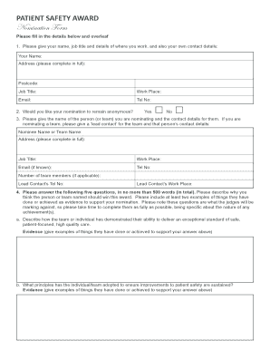 Fillable Online northamptongeneral nhs Nomination---Patient-Safety-Award. Nomination---Patient ...