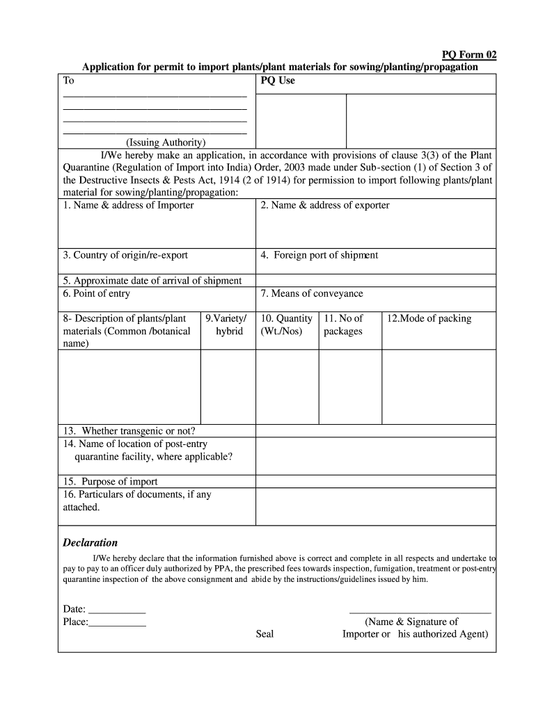 Fillable Online plantquarantineindia nic Application for permit to ...