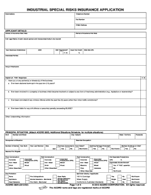 Fillable Online INDUSTRIAL SPECIAL RISKS INSURANCE APPLICATION Fax ...