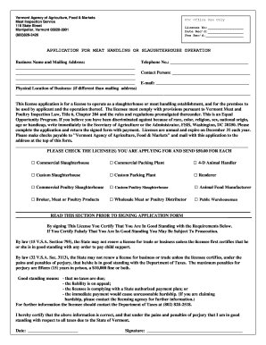 Fillable Online APPLICATION FOR MEAT HANDLING OR SLAUGHTERHOUSE ...