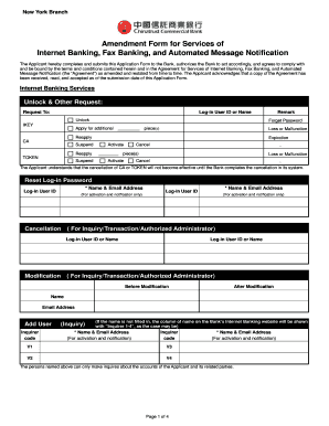 Fillable Online Amendment Form for Services of Internet Banking Fax ...