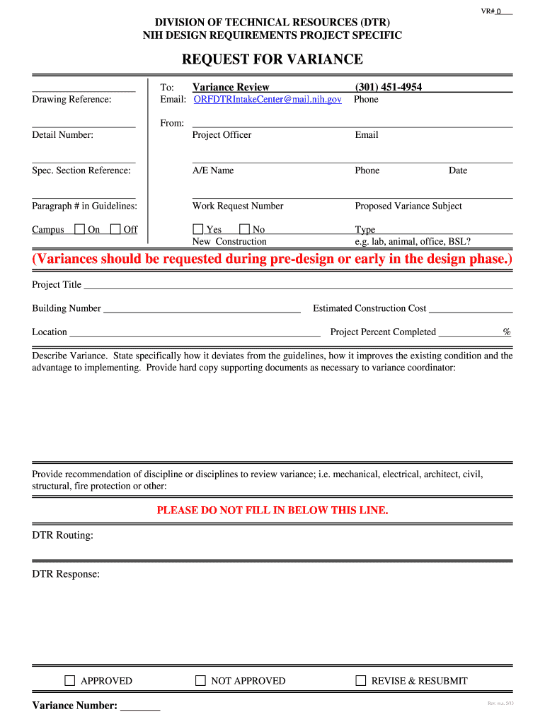 Fillable Online orf od nih Request For Variance Variance Form Fax Email ...