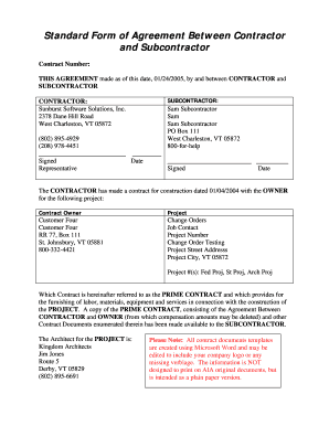 Fillable Online Standard Form of Agreement Between Contractor and Fax ...