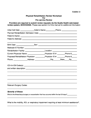 Fillable Online Physical Rehabilitation Review Worksheet for Pre ...