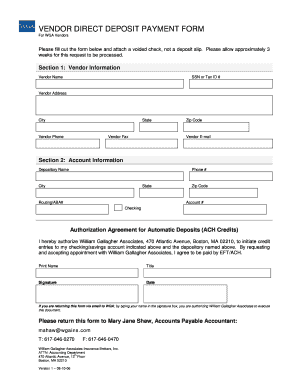 Fillable Online VENDOR DIRECT DEPOSIT PAYMENT FORM - wgainscom Fax ...