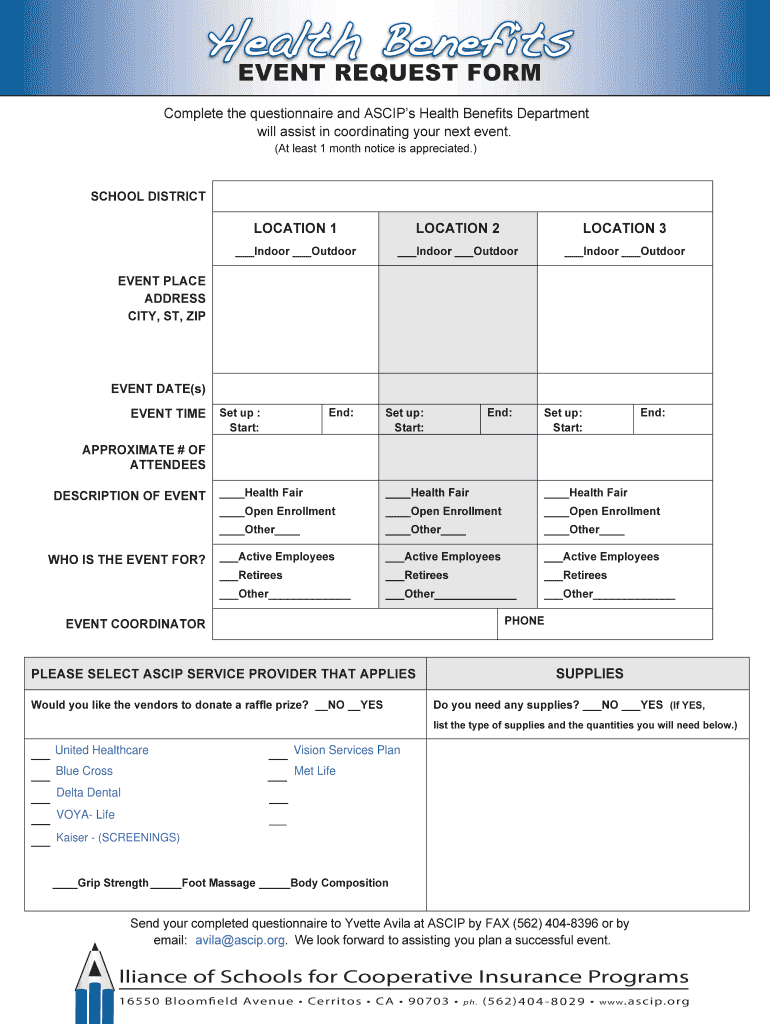 Fillable Online ascip HB Open Enrollment Questionnaire Fax Email Print ...