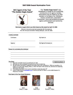 Fillable Online va iiaa 20072008 Award Nomination Form IIAV Agent of ...