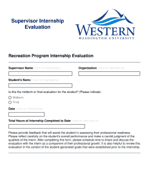 Fillable Online chss wwu Supervisor Internship Fax Email Print - pdfFiller