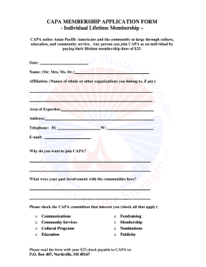 Fillable Online capa-mi CAPA MEMBERSHIP APPLICATION FORM - Individual ...