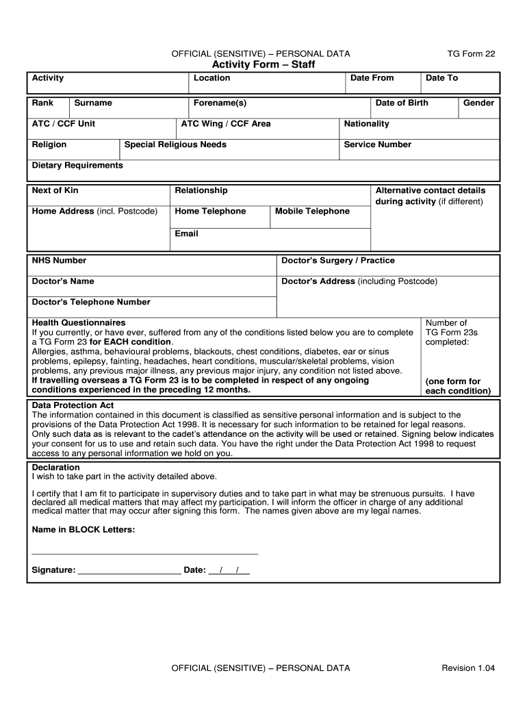 Fillable Online theaircadets OFFICIAL (SENSITIVE) PERSONAL DATA Fax ...