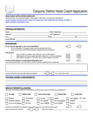 Fillable Online canyonsdistrict Canyons District Head Coach Application ...
