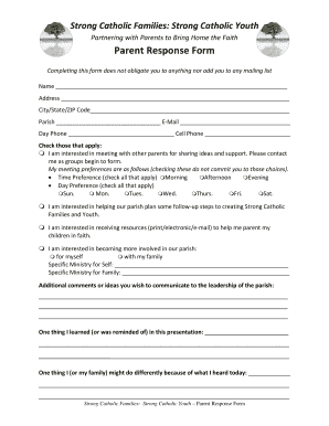 Fillable Online Partnering with Parents to Bring Home the Faith Parent ...