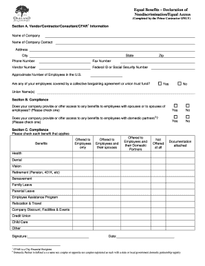 Fillable Online Equal Benefits Declaration of NondiscriminationEqual ...