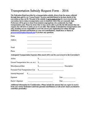 Fillable Online Transportation Subsidy Request Form 2016 Fax Email ...