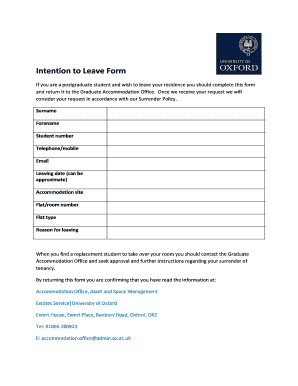Fillable Online admin ox ac Intention to Leave Form - University of ...
