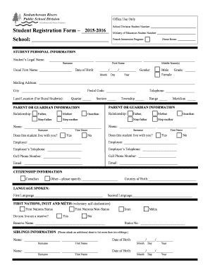 Fillable Online Student Registration Form School STUDENT PERSONAL Fax ...