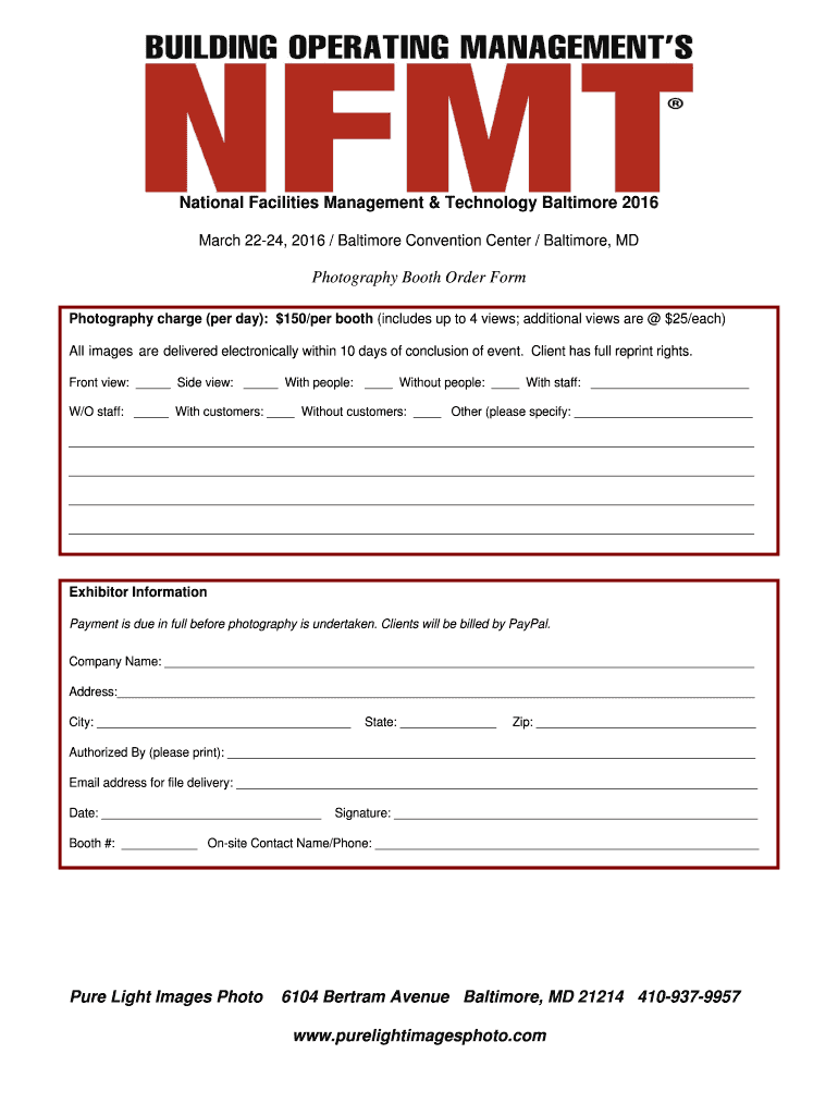 Fillable Online Photography Booth Order Form - NFMT Fax Email Print ...