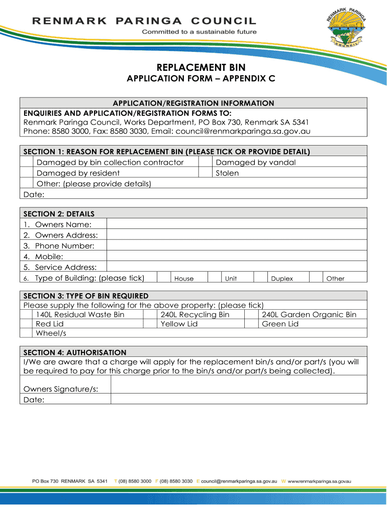 Fillable Online APPLICATION FORM APPENDIX C - renmarkparingasagovau Fax ...