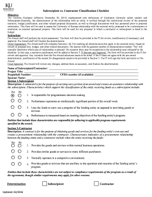 Fillable Online research ku Subrecipient or Contractor ChecklistDraft11 ...