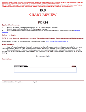Fillable Online humansubjects stanford IRB CHART REVIEW FORM - Stanford ...