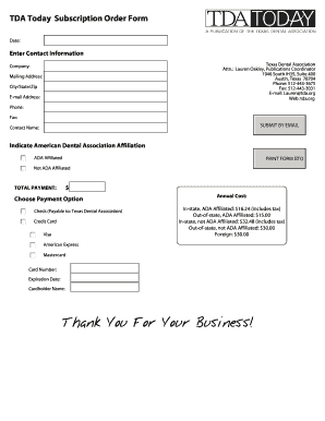 Fillable Online tda TDA Today Subscription Order Form Fax Email Print ...