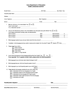 Fillable Online Iowa Department of Education HOME LANGUAGE SURVEY Fax ...