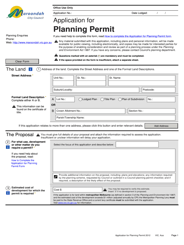 Fillable Online Application for Planning Permit - PDF Fax Email Print ...