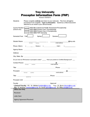 Fillable Online FNP Preceptor Information Form - Troy University Fax ...