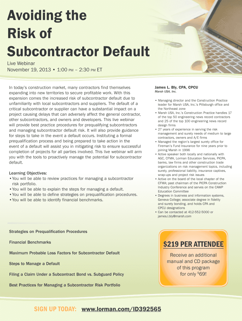 Fillable Online Avoiding the Risk of Subcontractor Default Fax Email ...