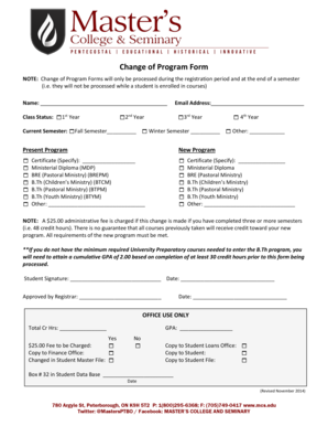 Fillable Online mcs Change of Program Form - Masters College Seminary - mcs Fax Email Print ...