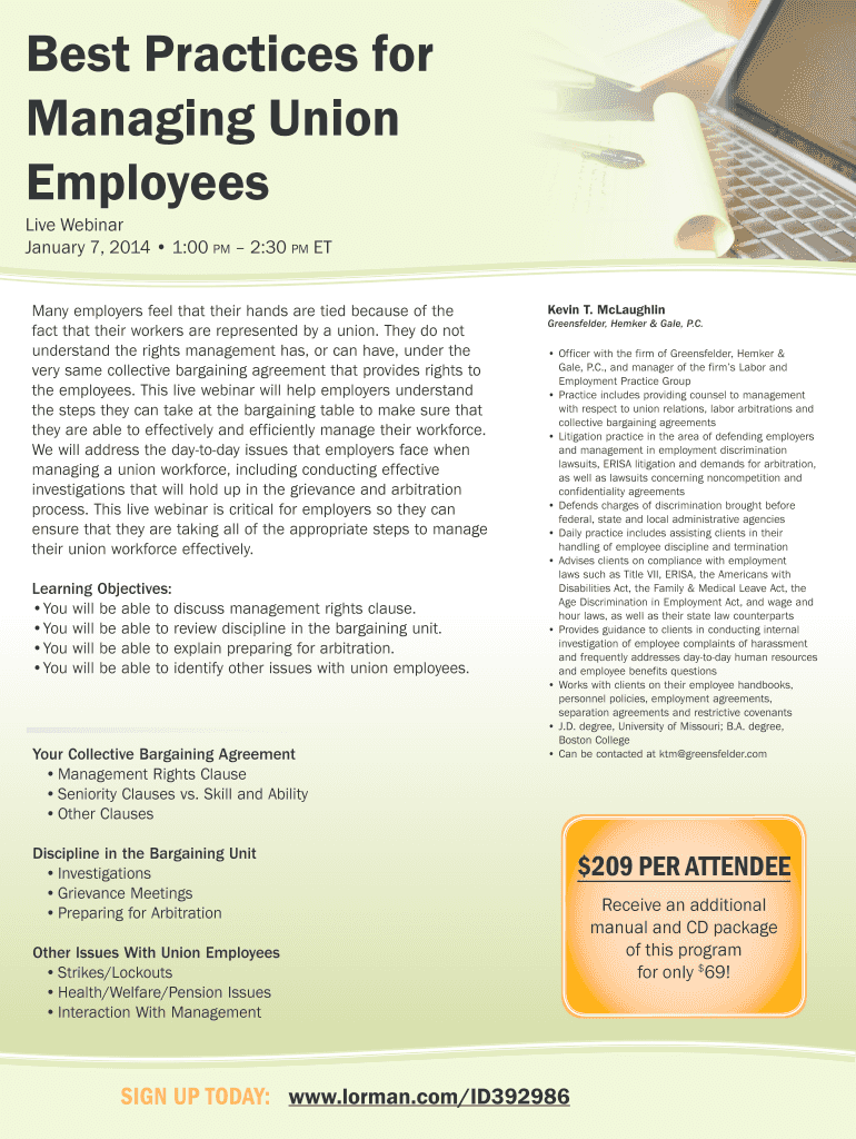 Fillable Online Best Practices for Managing Union Employees Fax Email ...