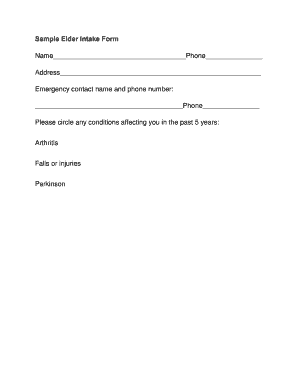 Fillable Online amtamassage Sample Elder Intake Form - AMTA massage ...