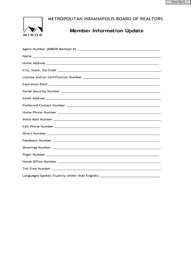 Fillable Online Member Information Update - MIBOR Fax Email Print ...