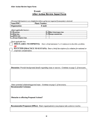 Fillable Online mvp usace army Event After Action Review Input Form ...