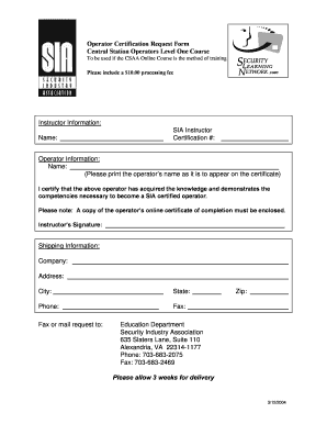 Fillable Online Operator Certification Request Form Central Station ...