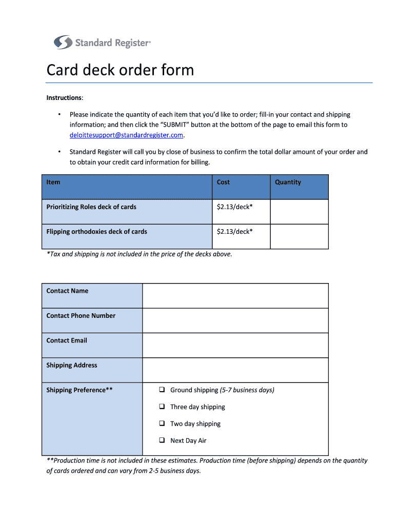 Fillable Online Card deck order form - Monitor Institute Fax Email ...