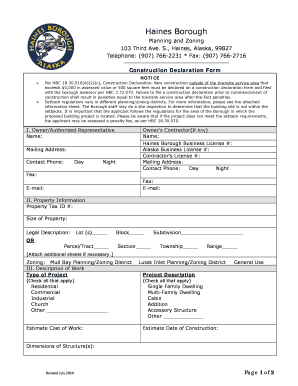 Fillable Online Construction Declaration Form - 07-02-2014 Fax Email ...